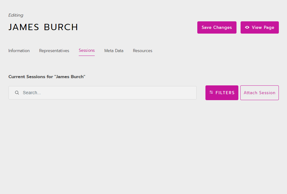 Sessions tab: Speaker editor